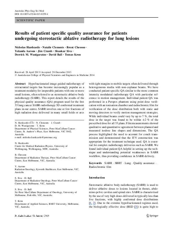 (PDF) Respiratory gated radiotherapy-pretreatment patient specific quality assurance | arunai ...