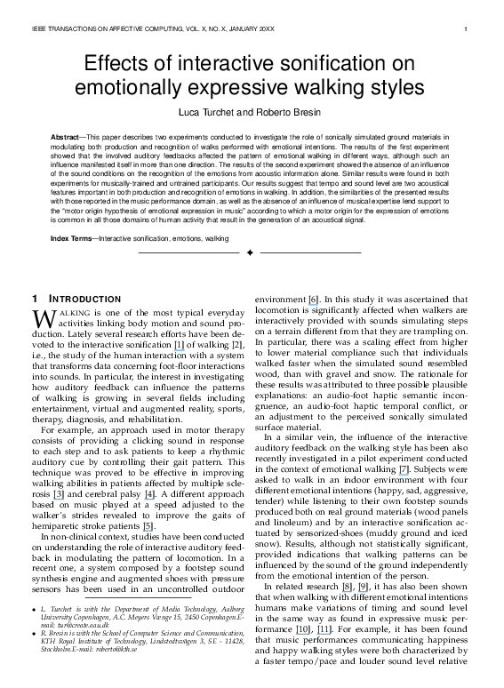 (PDF) Effects of interactive sonification on emotionally expressive walking styles
