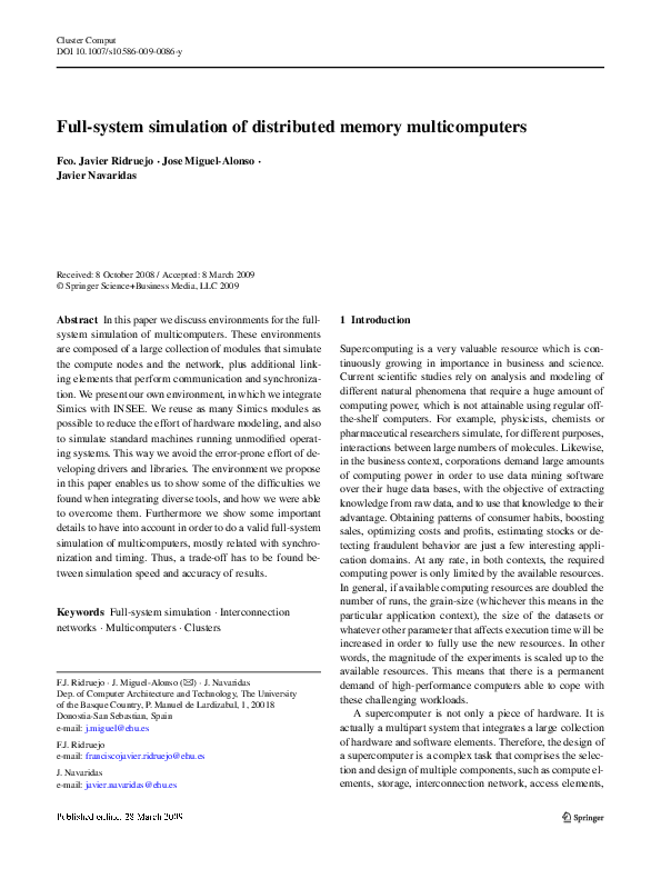(PDF) Full-system simulation of distributed memory multicomputers