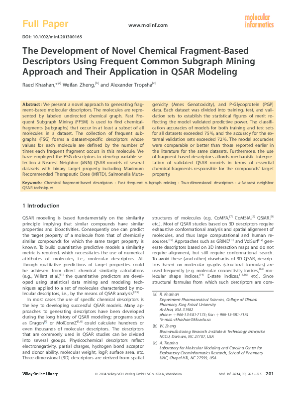 (PDF) The Development of Novel Chemical Fragment-Based Descriptors Using Frequent Common ...