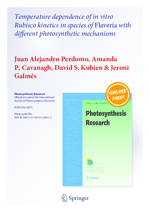(PDF) Temperature dependence of in vitro Rubisco kinetics in species of ...
