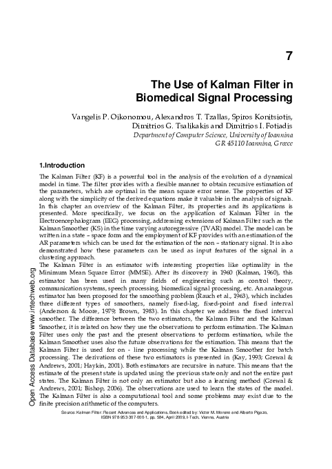 (PDF) The Use of Kalman Filter in Biomedical Signal Processing