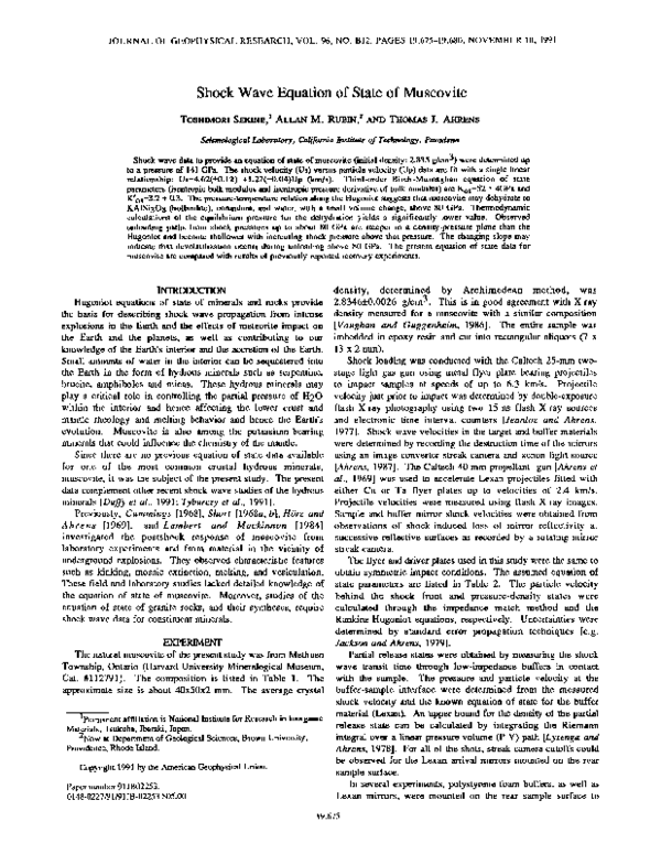 (PDF) Shock wave equation of state of muscovite
