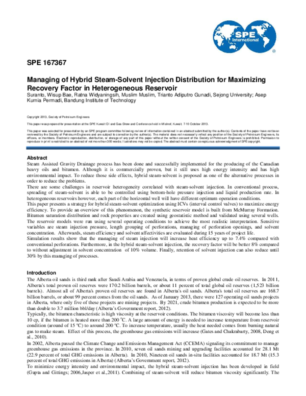 (PDF) SPE 167367 Managing of Hybrid Steam-Solvent Injection ...