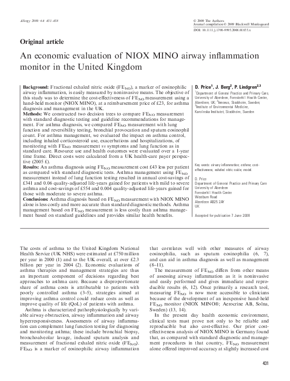 (PDF) An economic evaluation of NIOX MINO airway inflammation monitor ...