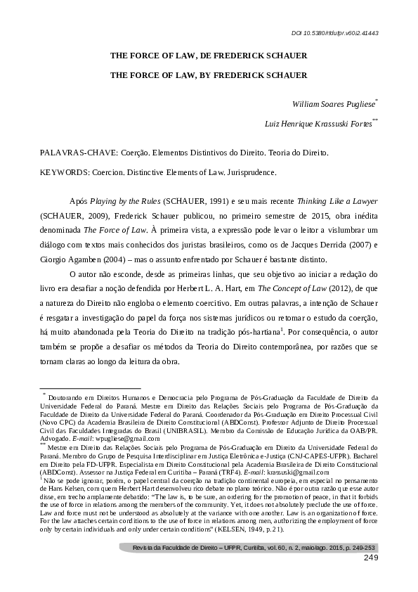 (PDF) THE FORCE OF LAW, DE FREDERICK SCHAUER