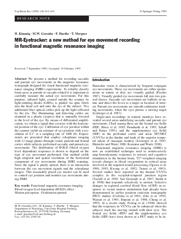 (PDF) MR-Eyetracker: a new method for eye movement recording in ...