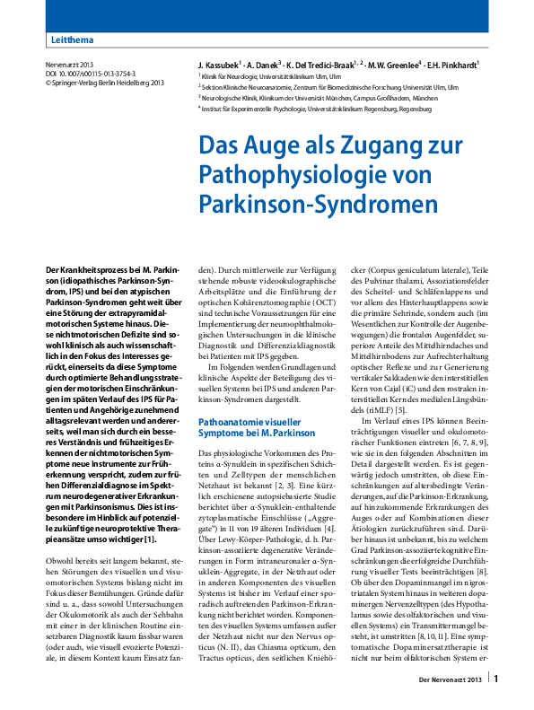 (PDF) Das Auge als Zugang zur Pathophysiologie von Parkinson-Syndromen
