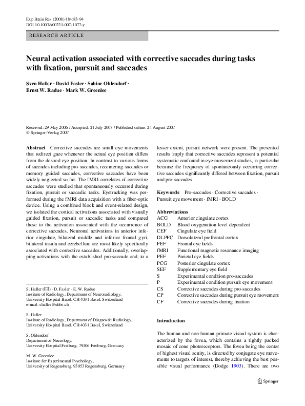 (PDF) Neural activation associated with corrective saccades during ...
