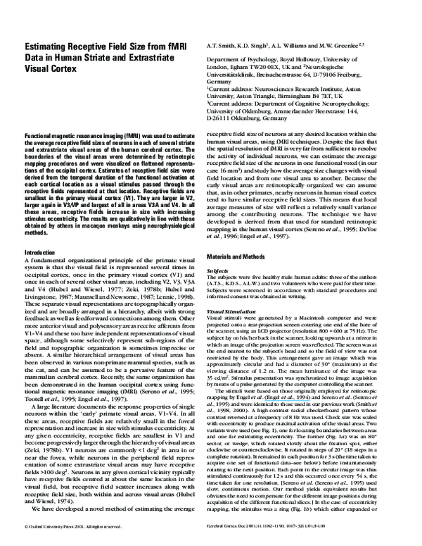 (PDF) Estimating Receptive Field Size from fMRI Data in Human Striate and Extrastriate Visual Cortex