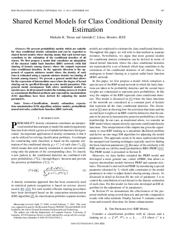 Pdf Shared Kernel Models For Class Conditional Density Estimation