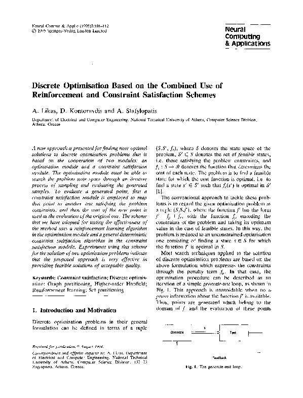 (PDF) Discrete Optimisation Based on the Combined Use of Reinforcement and Constraint ...
