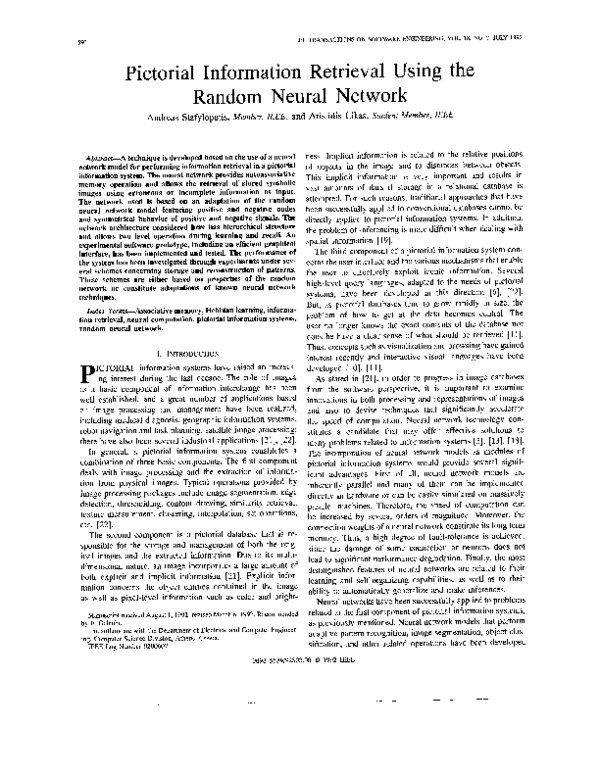 (PDF) Pictorial Information Retrieval Using the Random Neural Network