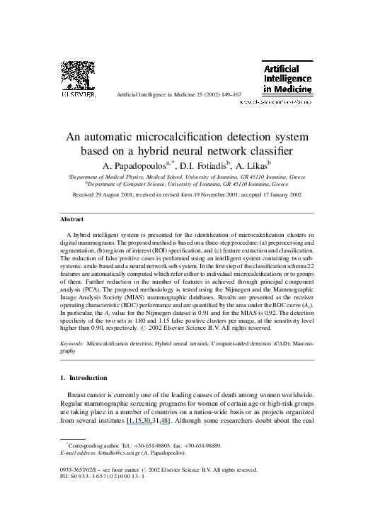 Pdf An Automatic Microcalcification Detection System Based On A