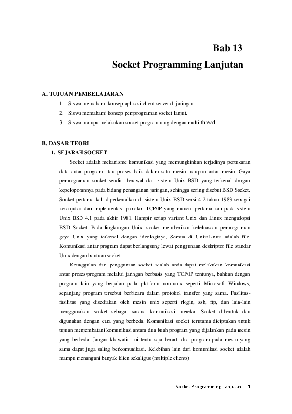 (PDF) [Modul Konsep Jaringan] Bab 13 Socket Programming Lanjutan