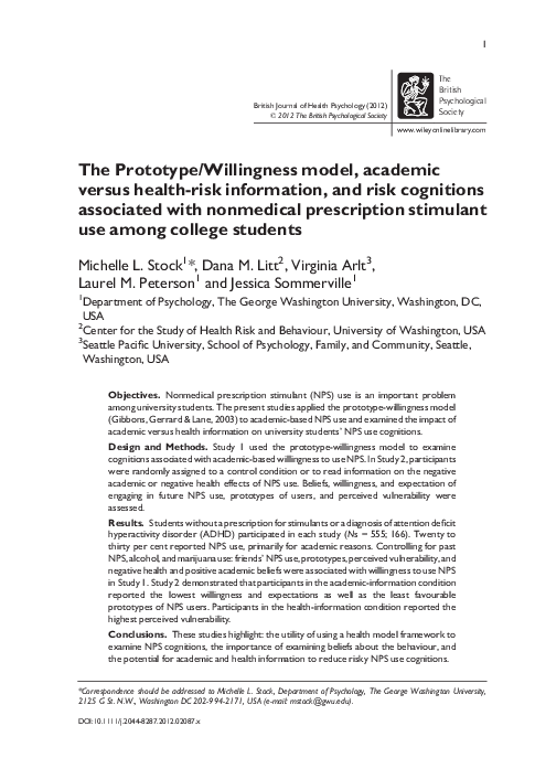 (PDF) The Prototype/Willingness model, academic versus health-risk ...