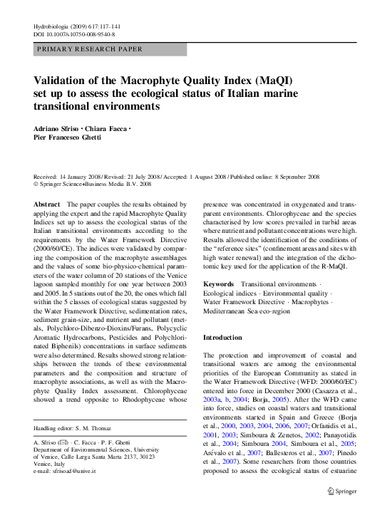 Pdf Validation Of The Macrophyte Quality Index Maqi Set Up To