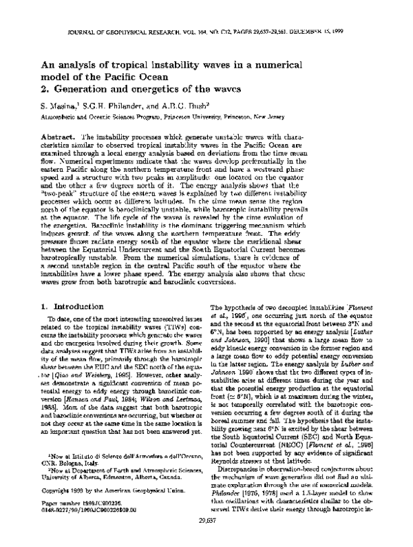 (PDF) An analysis of tropical instability waves in a numerical model of ...