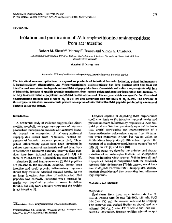 (PDF) Isolation and purification of N-formylmethionine aminopeptidase ...