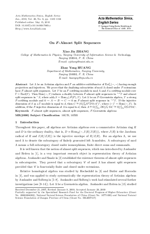 (PDF) On F-almost split sequences