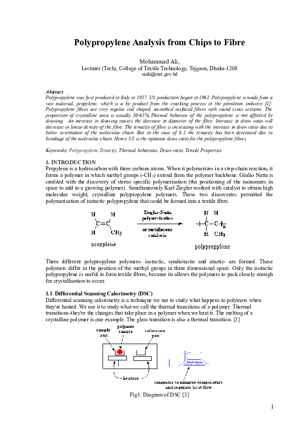 (DOC) Polypropylene Analysis from Chips to Fibre