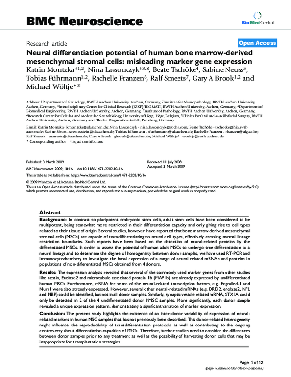 (PDF) Neural differentiation potential of human bone marrow-derived mesenchymal stromal cells ...