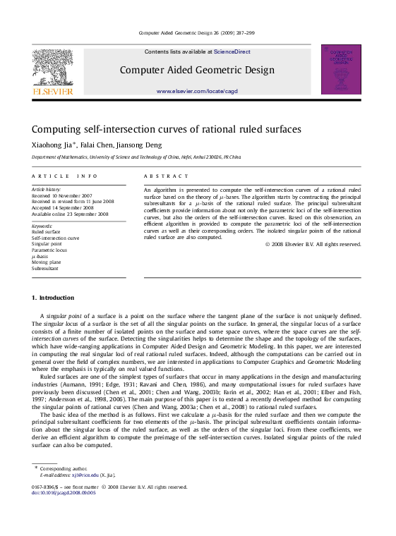 (PDF) Computing self-intersection curves of rational ruled surfaces