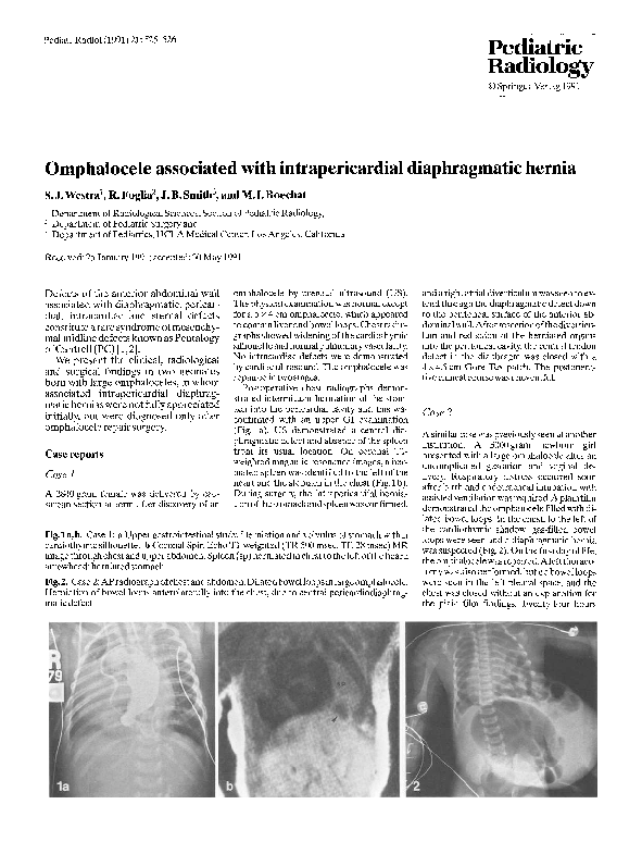 (PDF) Omphalocele associated with intrapericardial diaphragmatic hernia | M. I Boechat ...