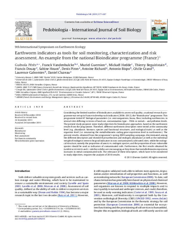 (PDF) Earthworm indicators as tools for soil monitoring ...