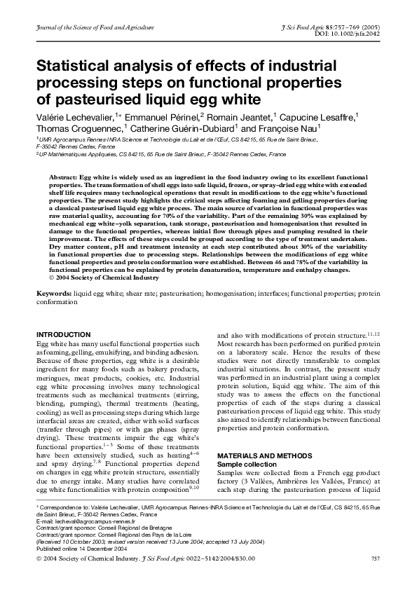 (PDF) Evaluation of the composition and functional properties of whole egg plasma obtained by ...