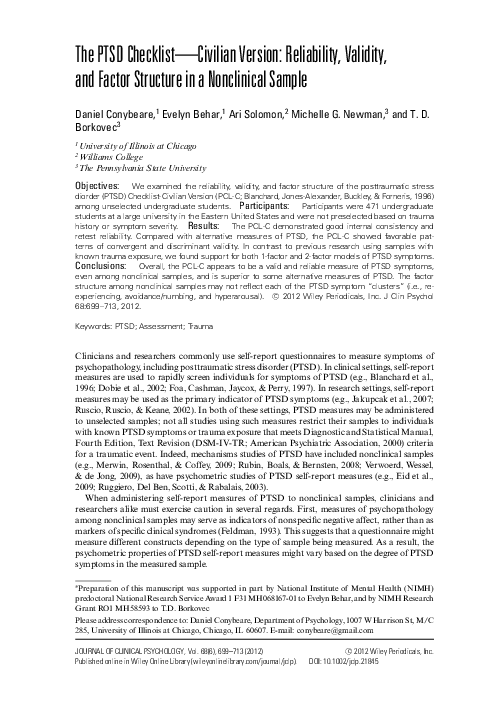 (PDF) The PTSD Checklist-Civilian Version: Reliability, Validity, and ...