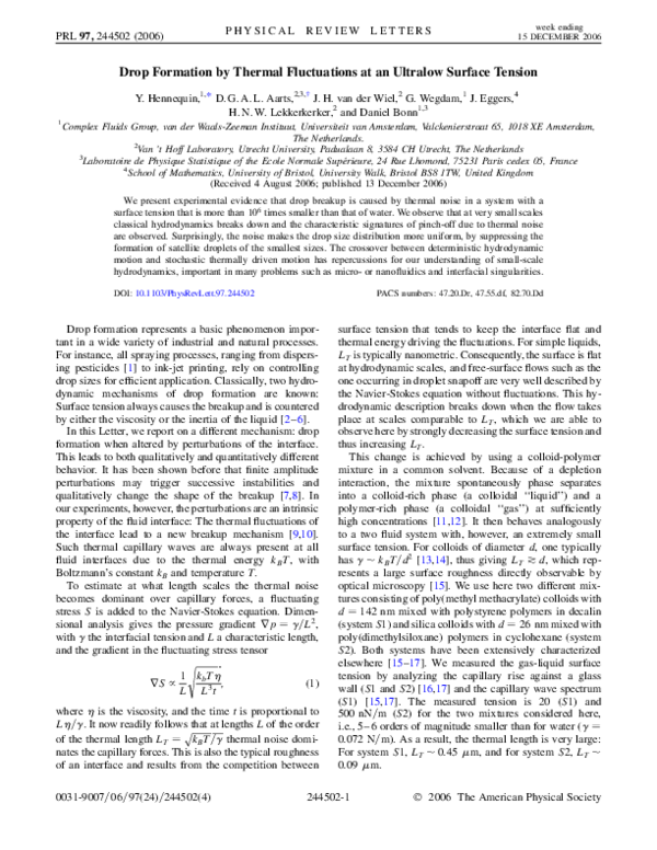 (PDF) Drop Formation by Thermal Fluctuations at an Ultralow Surface Tension