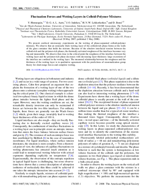 (PDF) Fluctuation Forces and Wetting Layers in Colloid-Polymer Mixtures