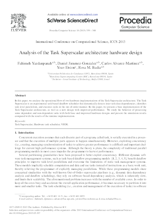 (PDF) Analysis of the Task Superscalar Architecture Hardware Design