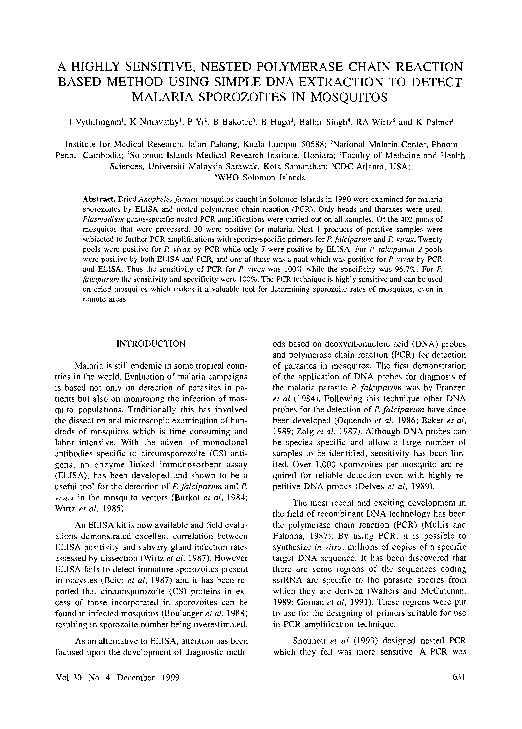 Pdf A Highly Sensitive Nested Polymerase Chain Reaction Based Method Using Simple Dna