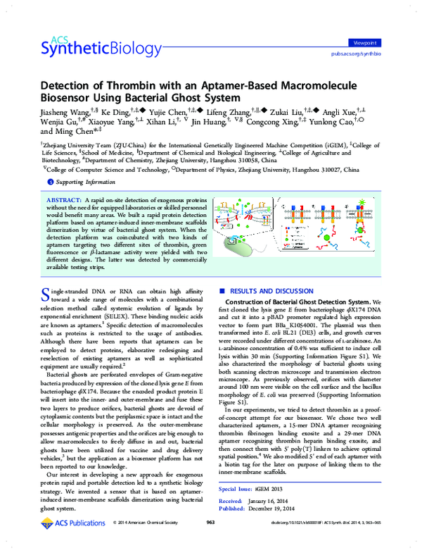 Pdf Detection Of Thrombin With An Aptamer Based Macromolecule Biosensor Using Bacterial Ghost
