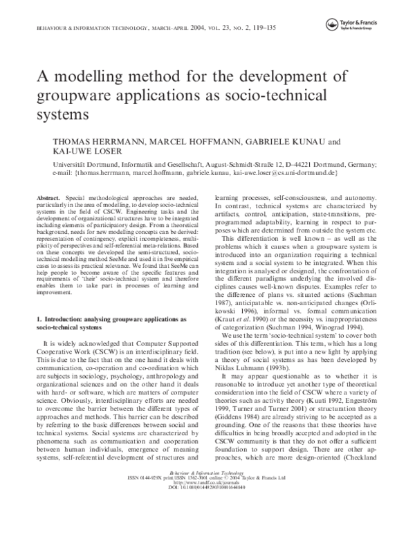 Pdf A Modelling Method For The Development Of Groupware Applications