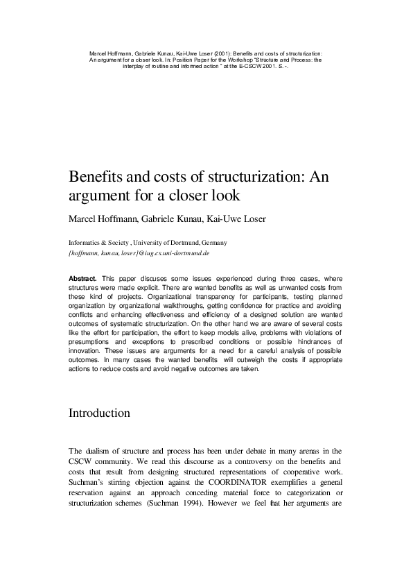 (PDF) Benefits and costs of structurization: An argument for a closer look
