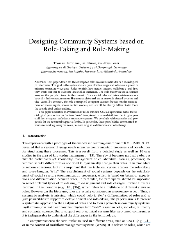 (PDF) Designing Community Systems based on Role-Taking and Role-Making