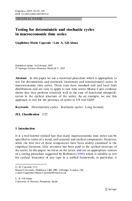 Pdf Testing For Deterministic And Stochastic Cycles In Macroeconomic
