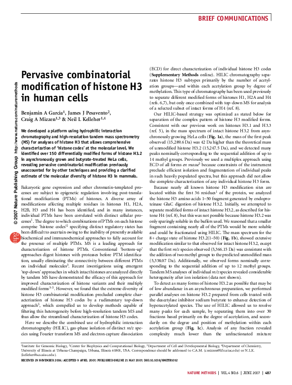 (PDF) Pervasive combinatorial modification of histone H3 in human cells ...