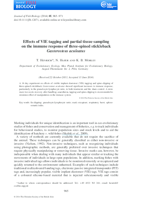 (PDF) Effects of VIE tagging and partial tissue sampling on the immune ...