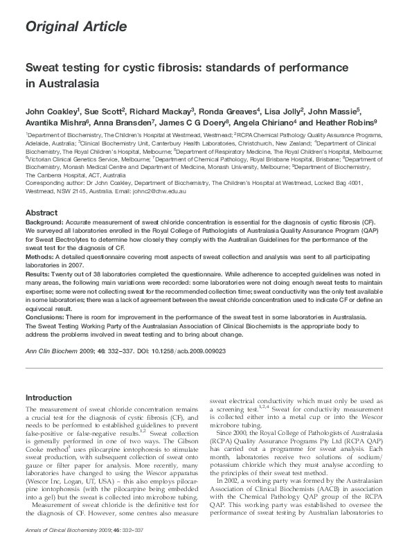 (PDF) Sweat testing for cystic fibrosis: standards of performance in ...