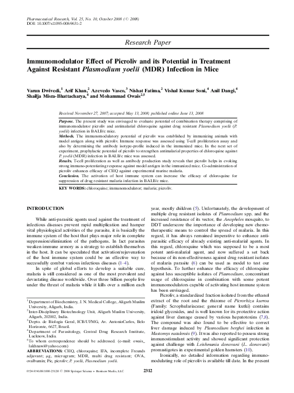 (PDF) Immunomodulator Effect of Picroliv and its Potential in Treatment ...