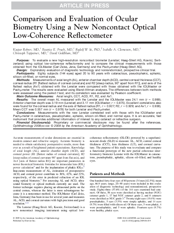(PDF) Comparison and Evaluation of Ocular Biometry Using a New ...