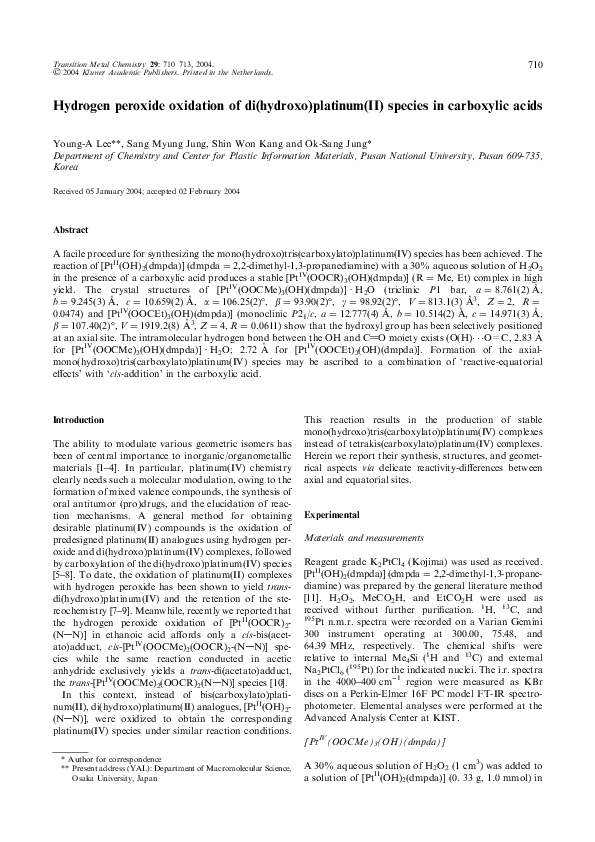 (PDF) Hydrogen peroxide oxidation of di(hydroxo)platinum(II) species in ...
