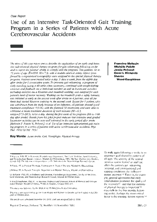 (PDF) Use of an intensive task-oriented gait training program in a series of patients with acute ...