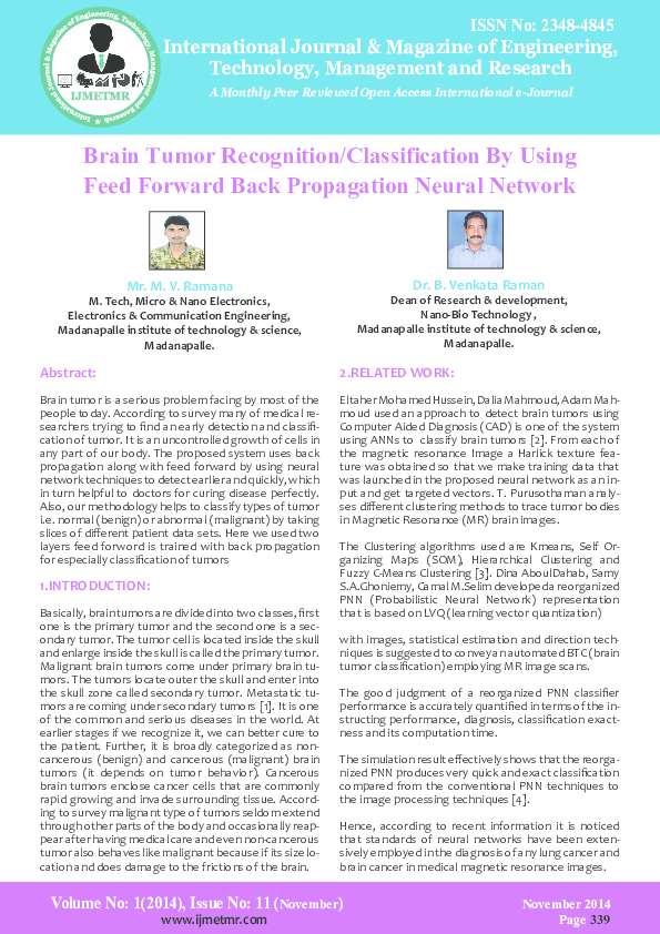 Pdf Brain Tumor Recognitionclassification By Using Feed Forward Back