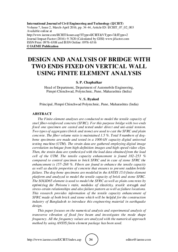 (PDF) DESIGN AND ANALYSIS OF BRIDGE WITH TWO ENDS FIXED ON VERTICAL ...