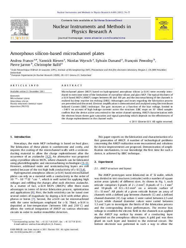(PDF) Amorphous silicon-based microchannel plates